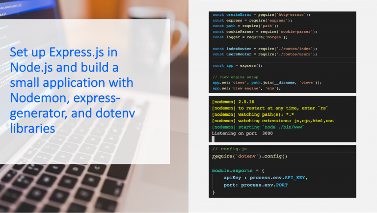 Set up Express.js in Node.js and build a small application with Nodemon, express-generator, and ...